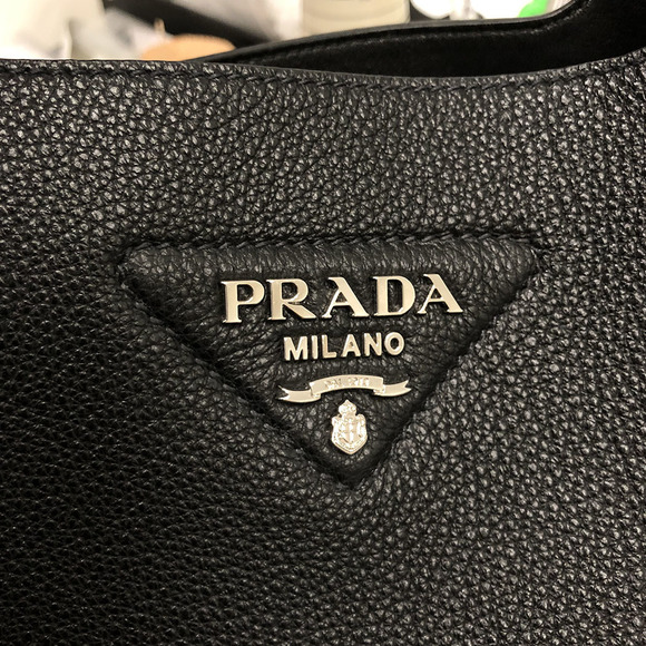 Prada | Bags | Prada Leather Tote Bag Black Nappa Triangle Lettering ...